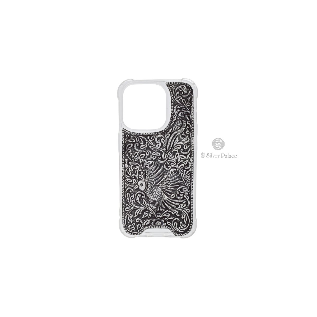 925 Sterling Silver Birds Engraved Phone Case For Iphone 15 - Silver Palace