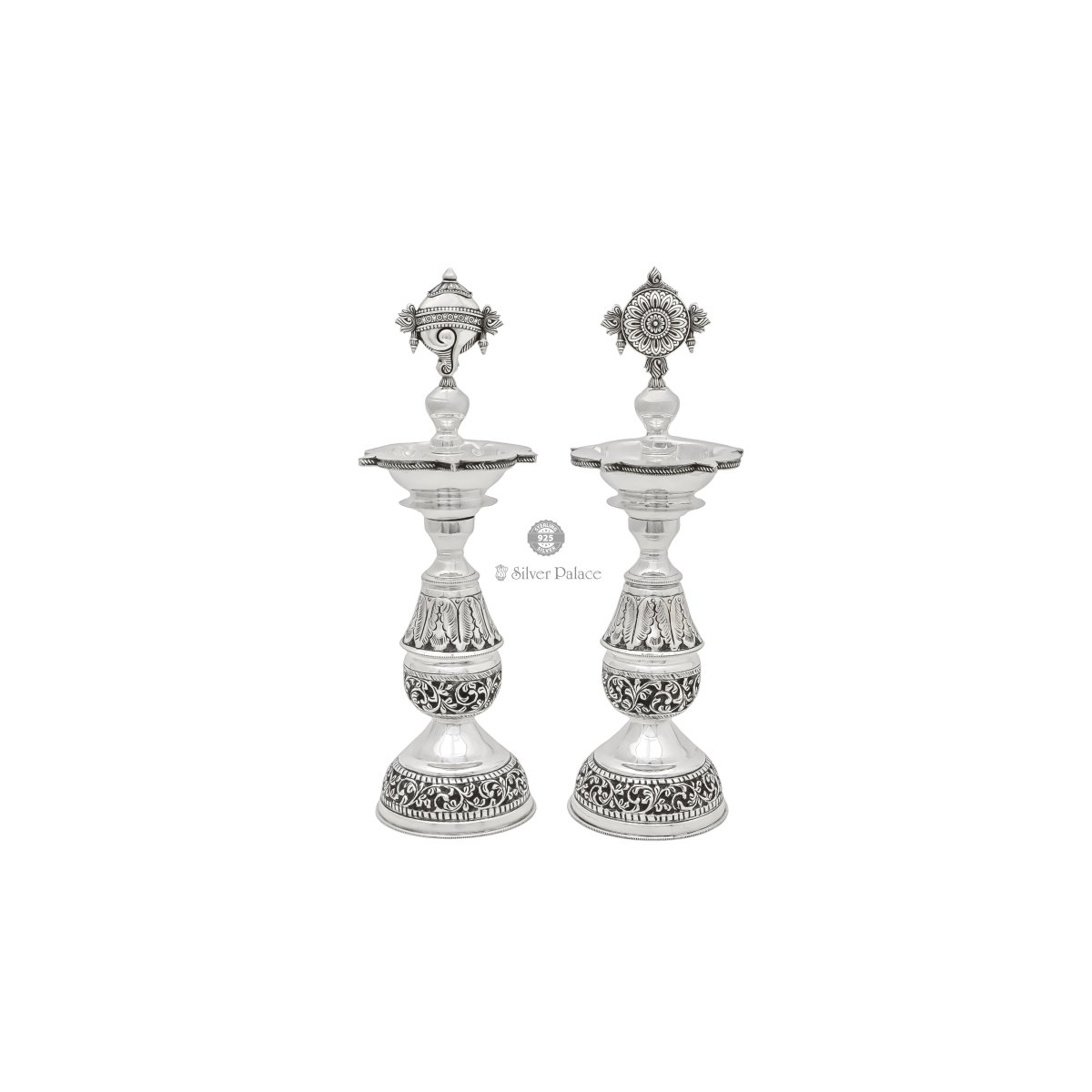 925 Silver Sangu Sakkaram Kutthu Vilakku With Floral Motif For ...