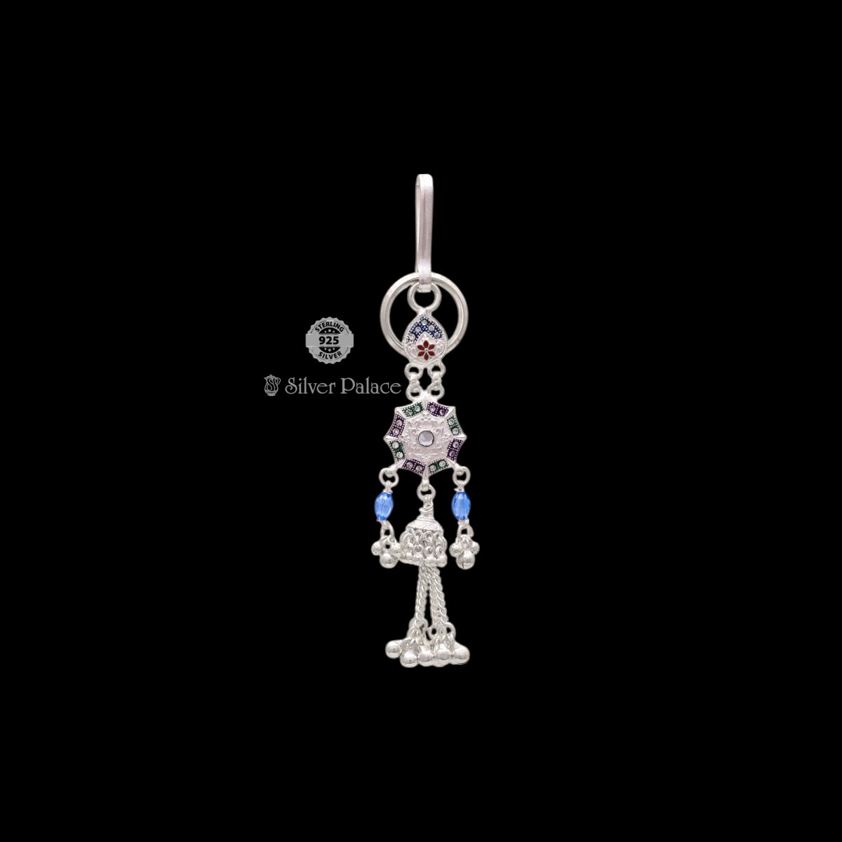 925 Pure Silver Floral Enamel With Silver Beads Design Hip Key Chain ...