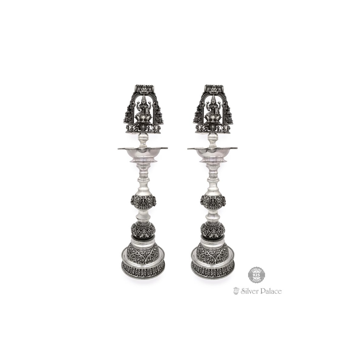 925 Antic Silver Lakshmi With Peedam Kuthu Vilakku For Pooja Purpose ...