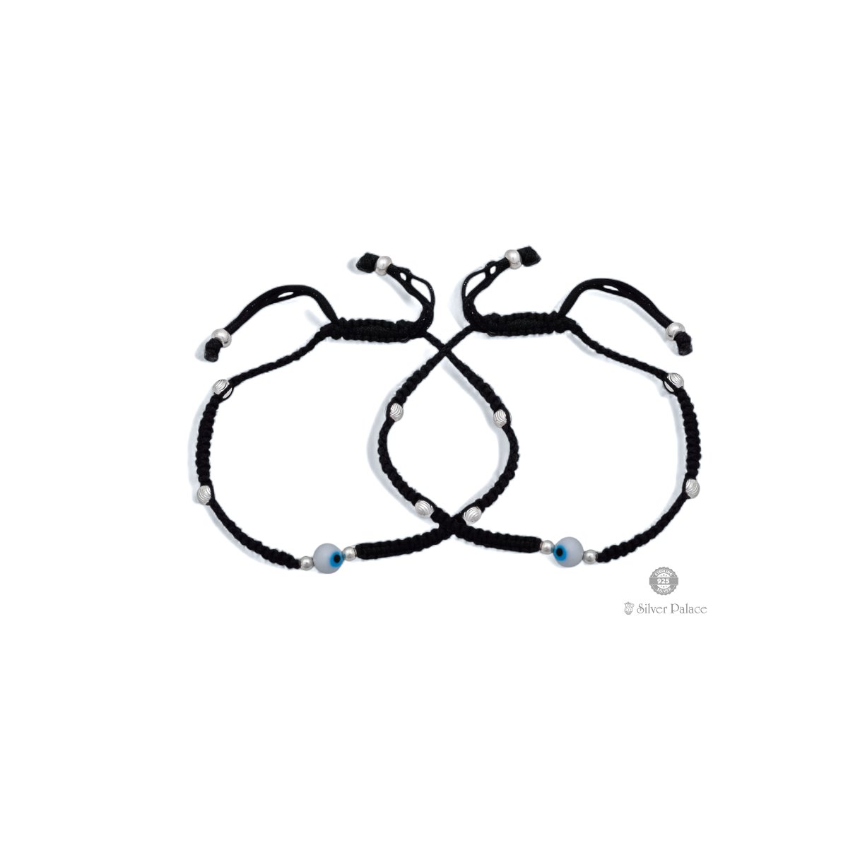 925 Silver Eye Ball Design Black Thread Anklets For Girls - Silver Palace