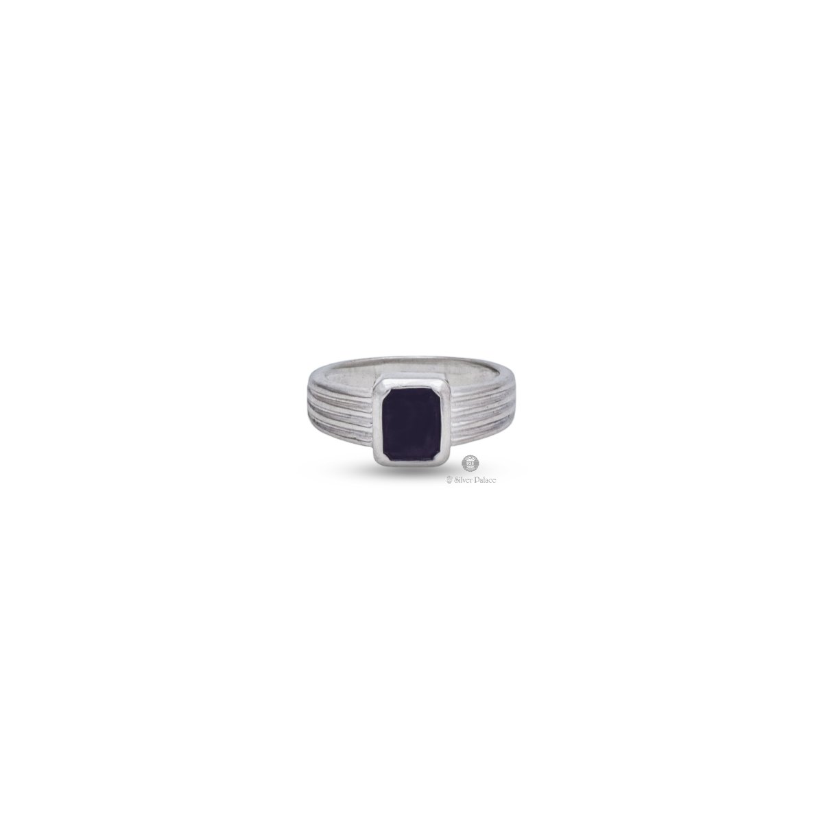 925 Sterling Silver Line Design Black Stone Rashi Ring For Men And ...