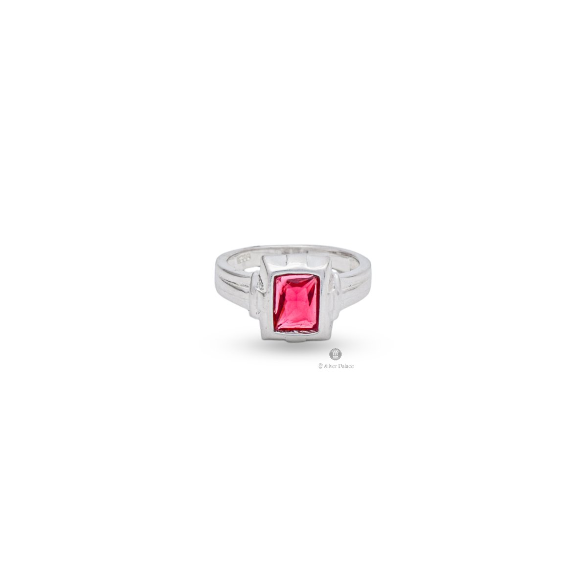 925 Sterling Silver Rectangle Shape Red Stone Rashi Ring For Unisex ...