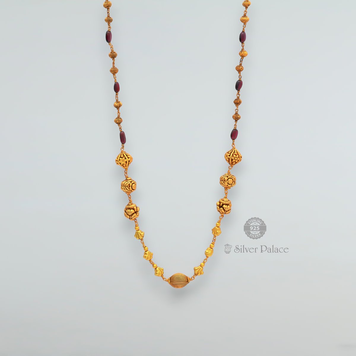 925 Silver Gold Polished Beads And Red Stone Malaa Anite Collection ...