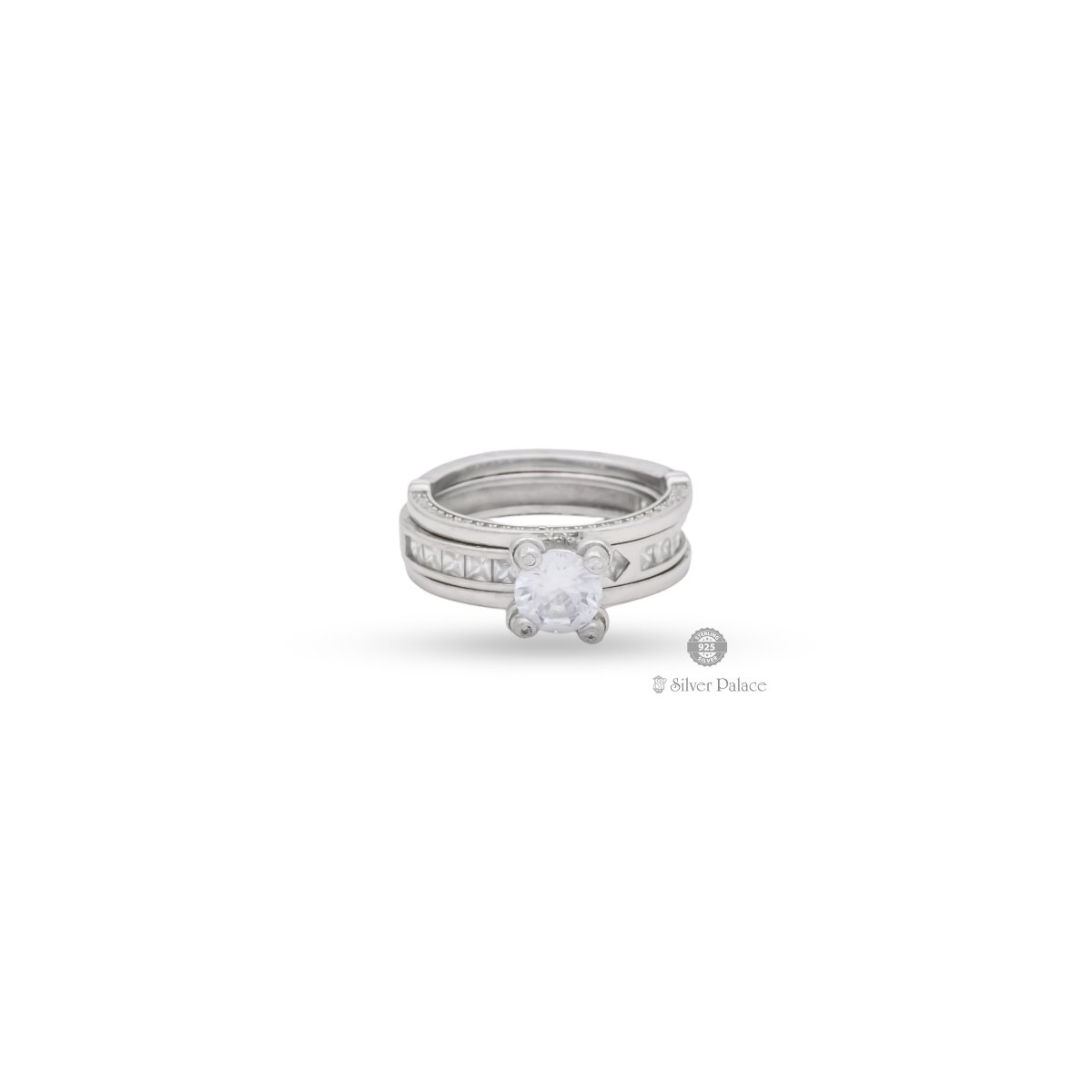 925 Sterling Silver Circle Shape White Stone Ring For Girls Puya ...