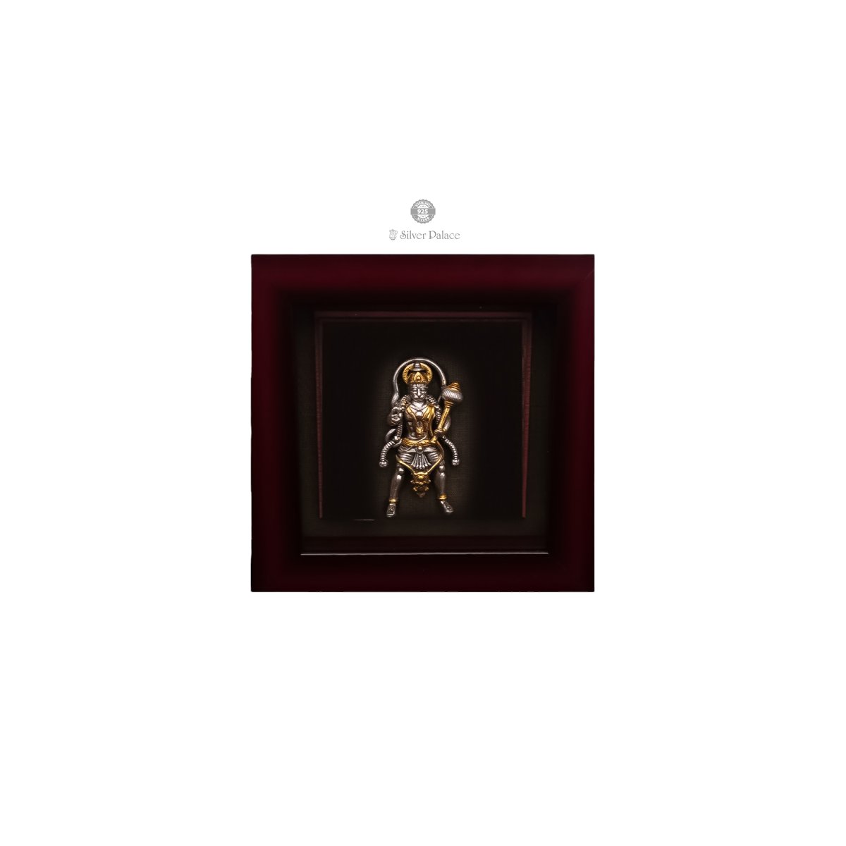 925 Silver Gold Polished Standing Hanuman Photo Frame - Silver Palace