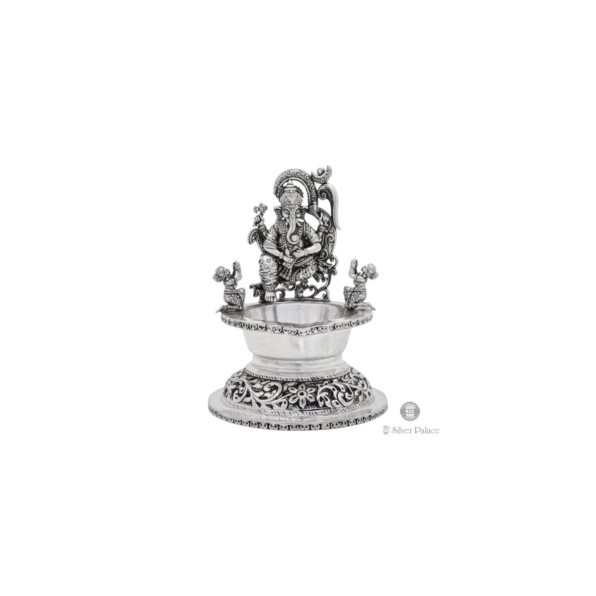 925 Oxidised Silver Ganesh With Ohm Motif Lamp - Silver Palace