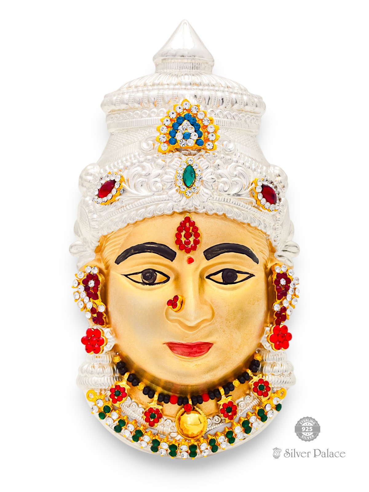 925 Sterling Silver Golden Amman Face With Multi Color Stones - Silver ...
