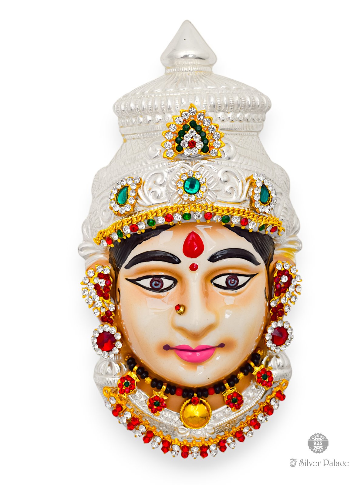 925 Silver Enameld Amman Face For This Varalakshimi Pooja - Silver Palace