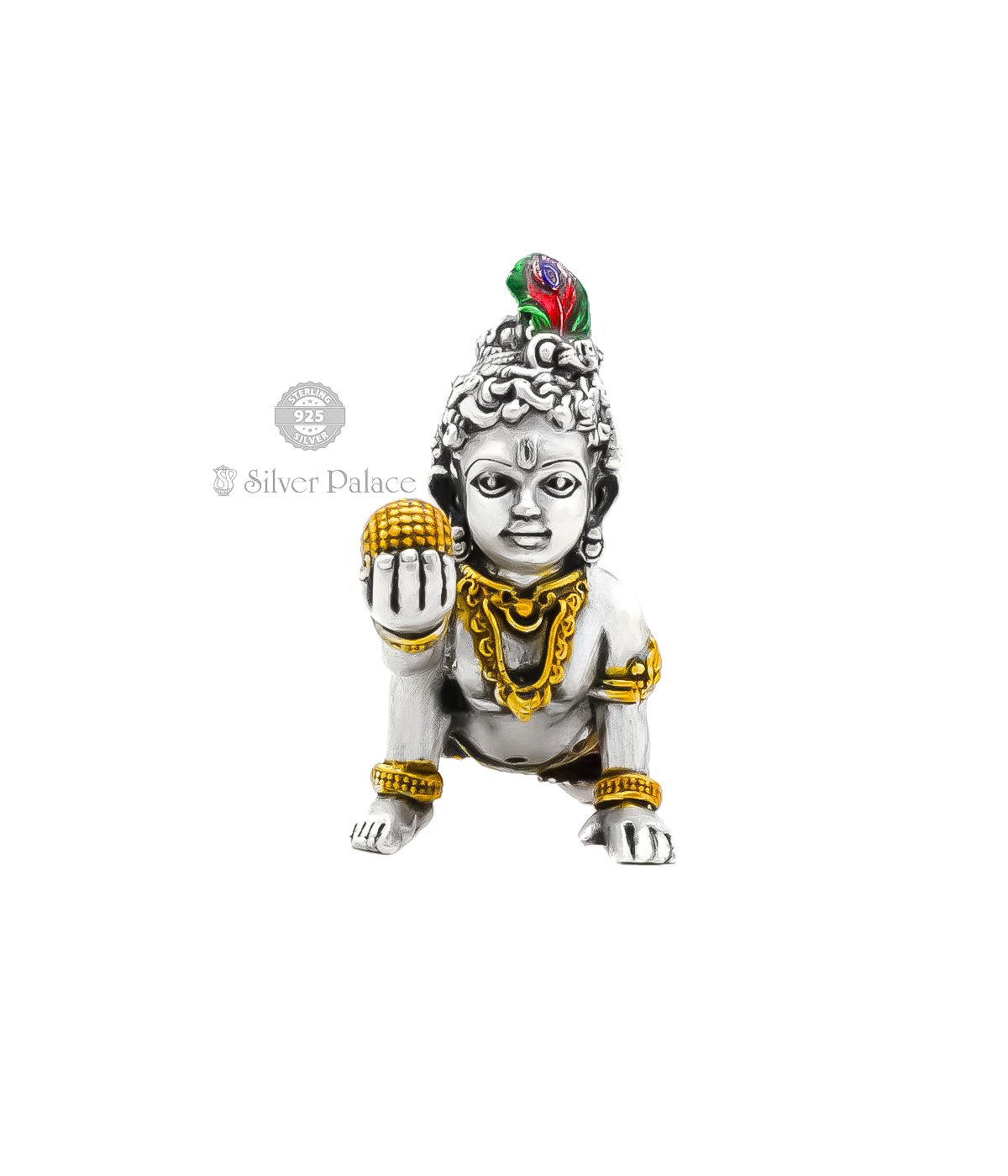 925 Silver Handmade Idol God Little Krishna, Laddu Gopal, Crawling ...
