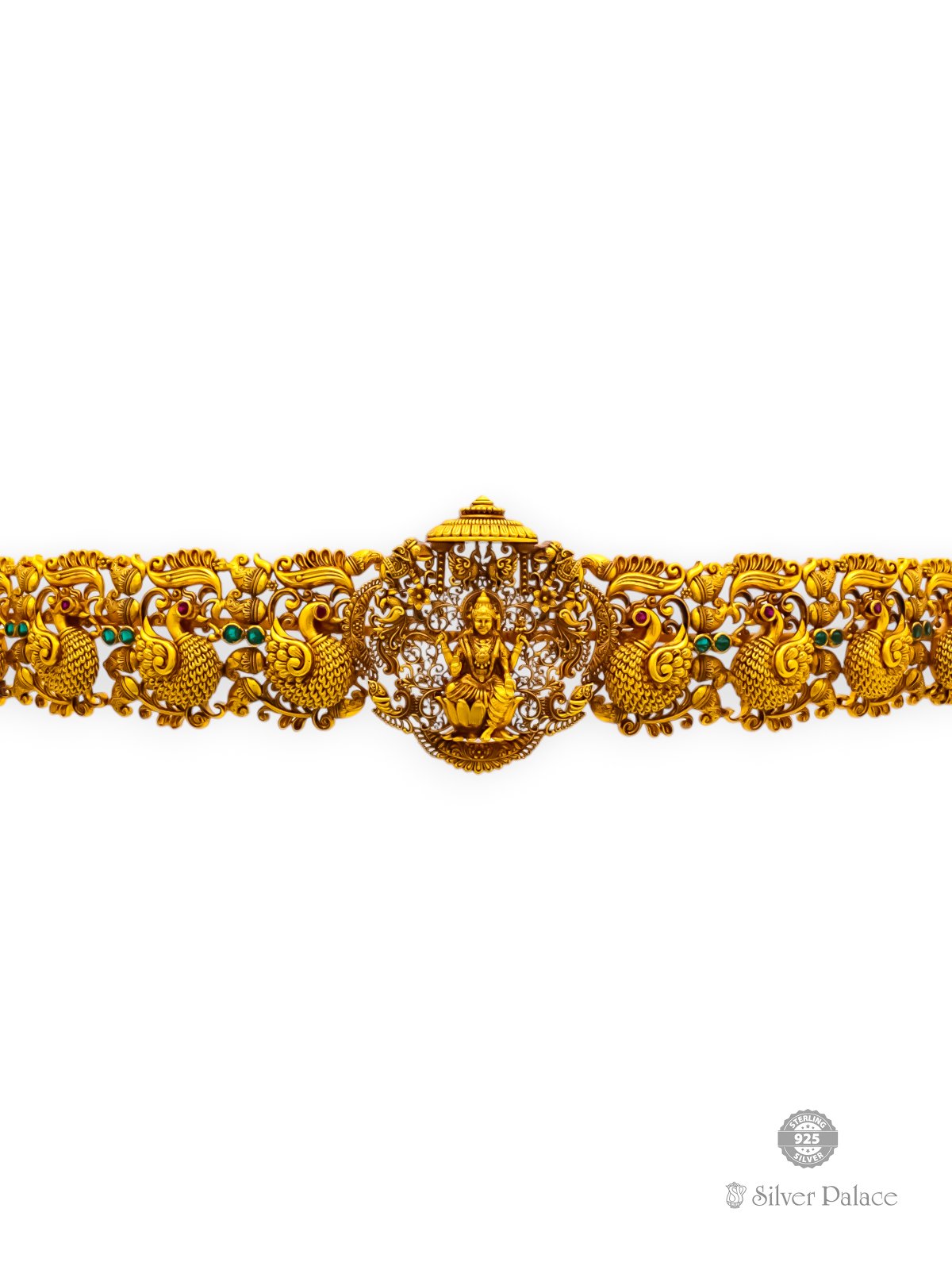 925 Silver Gold Polished Lakshmi With Swan Design Ottiyanam For Women ...