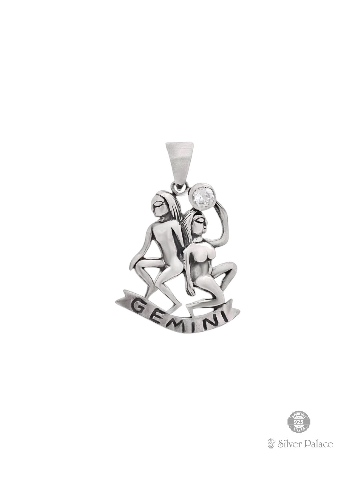 925 Oxidised Silver Gemini Zodiac Sign Pendant - Silver Palace