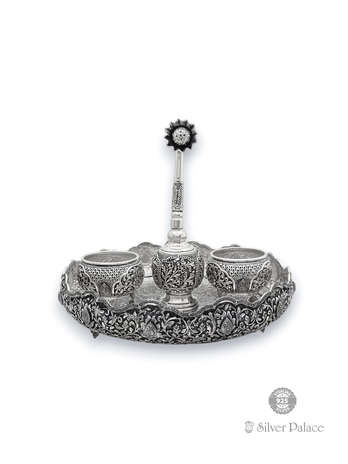 925 Oxidised Silver Floral Nagas Plate Set For Wedding Gifts - Silver ...