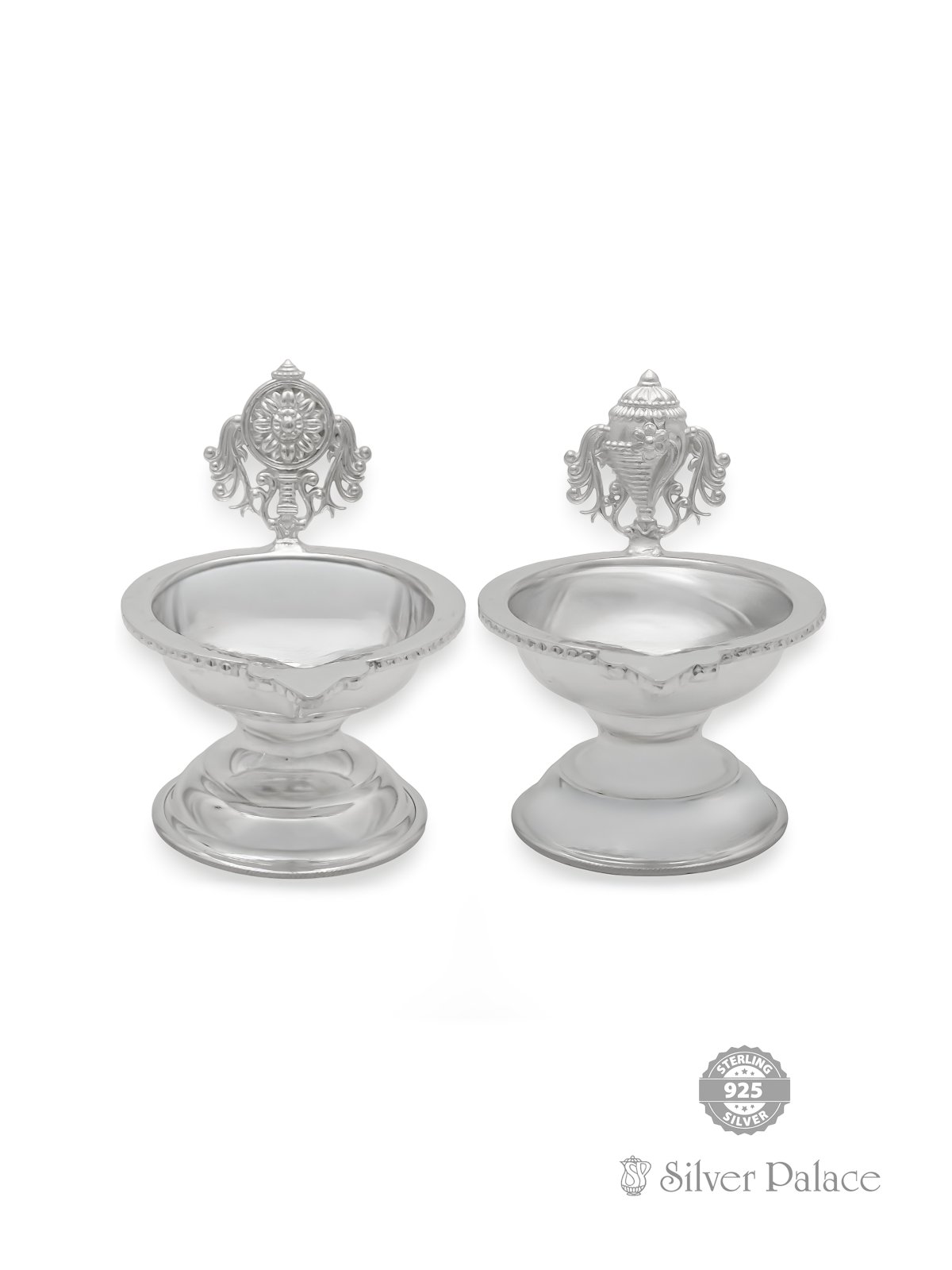 925 Sterling Silver Sangu Sakkaram Lamp For Pooja Room - Silver Palace