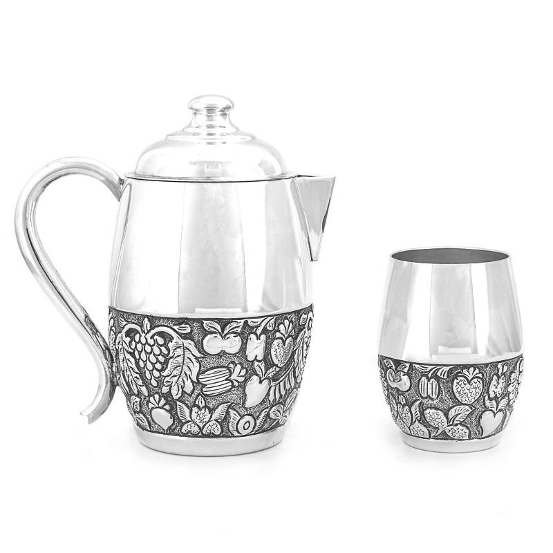 925 Sterling Silver Jug With Glass Room Set For Gift - Silver Palace