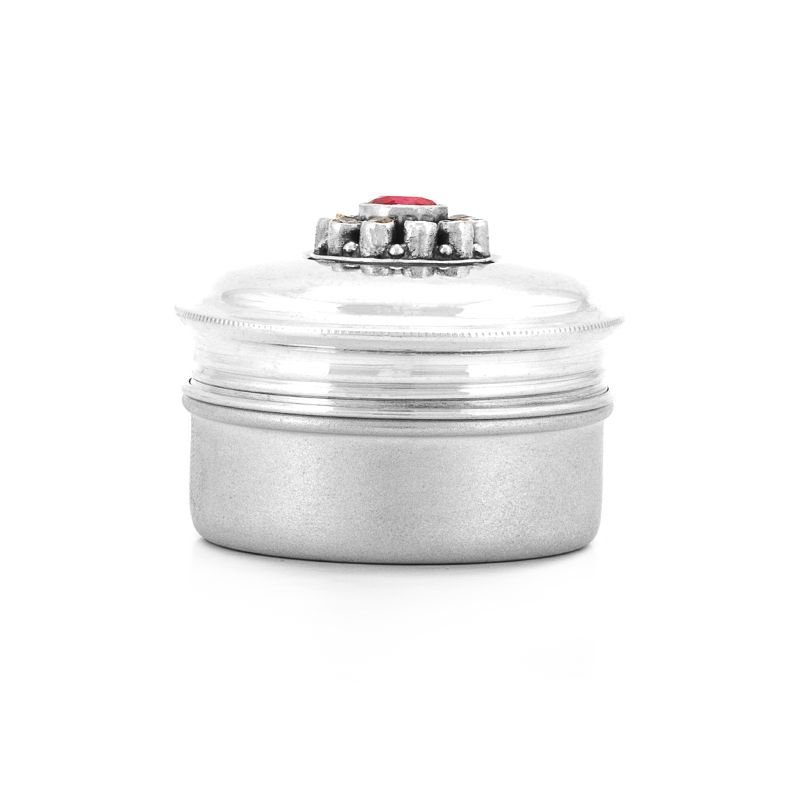 925 Pure Silver Sindoor Box With Red Stone - Silver Palace