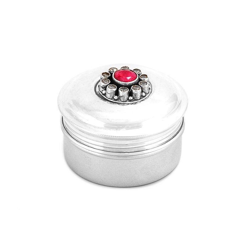 925 Pure Silver Sindoor Box With Red Stone - Silver Palace