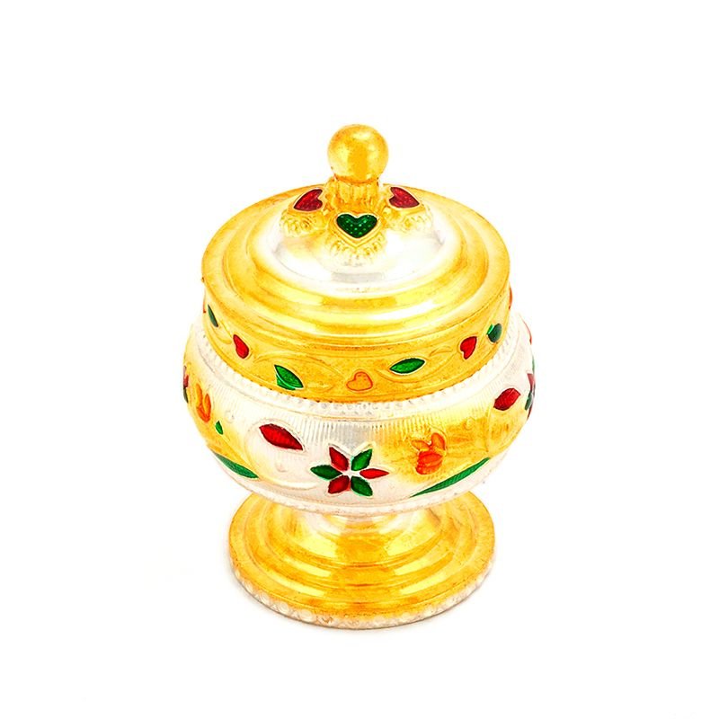 925 Pure Sterling Silver Gold - Finished Kumkum Box - Silver Palace