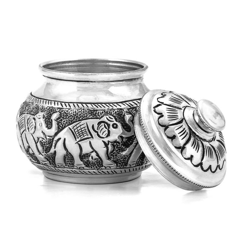 Elegant 925 Sterling Silver Traditional Kumkum Box With Elephant Motif ...
