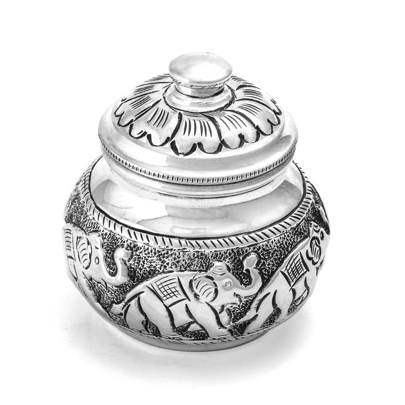 Elegant 925 Sterling Silver Traditional Kumkum Box With Elephant Motif ...