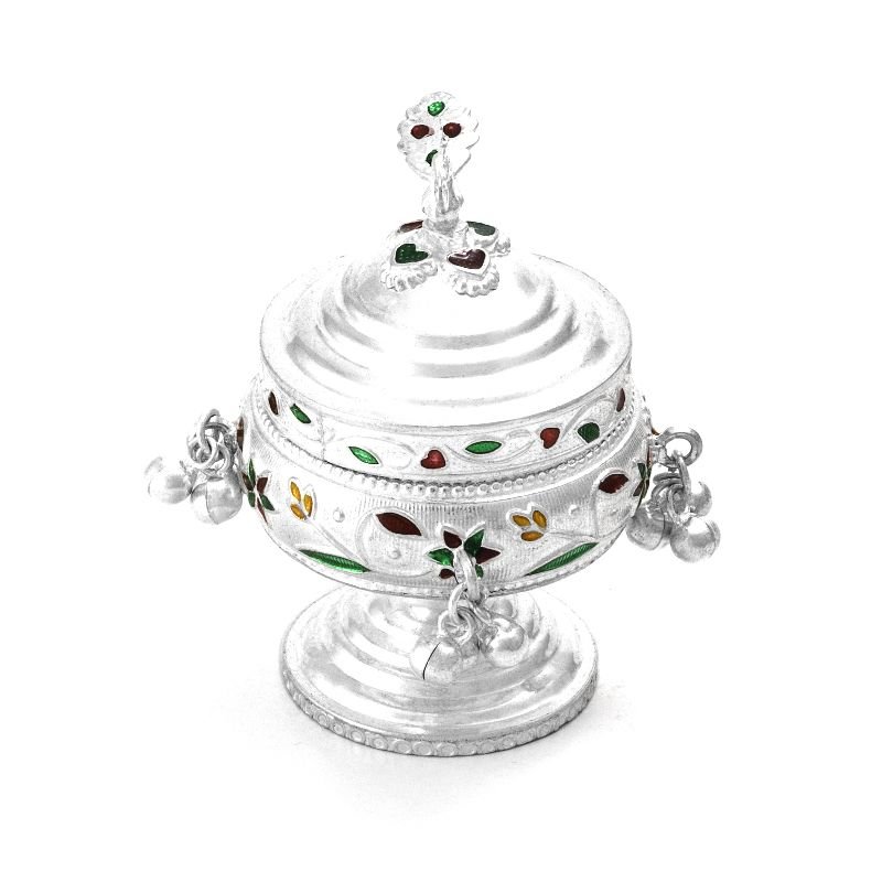 92.5 Silver Sindoor Kungumam Box With Jingles Salangai - Silver Palace