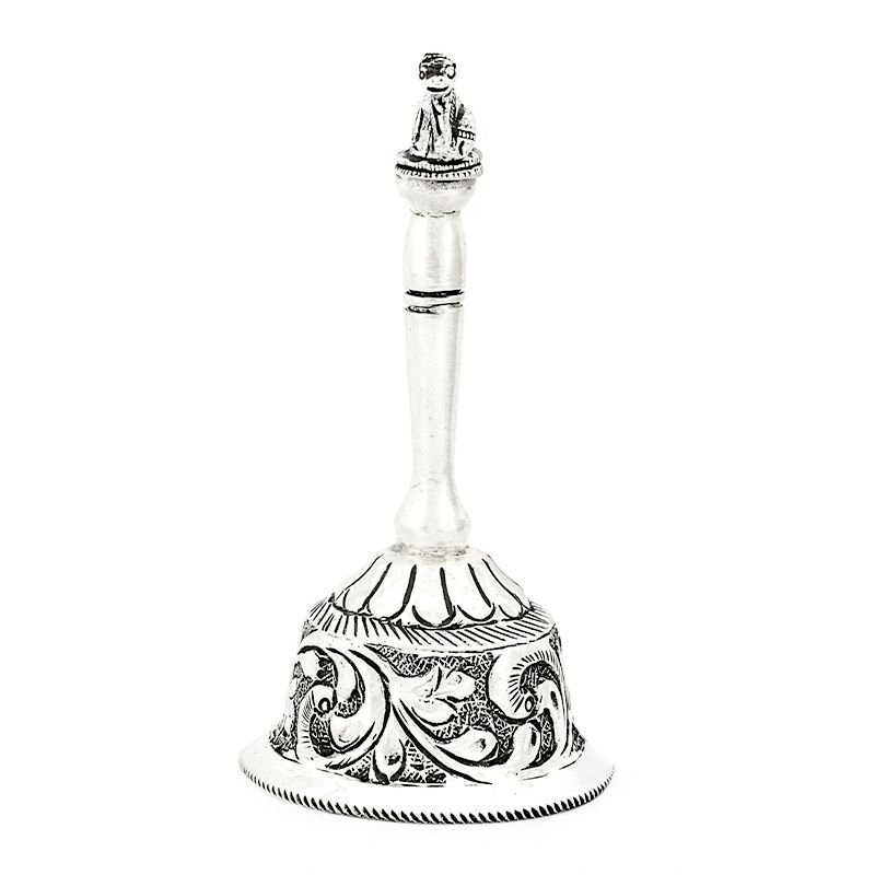 925 Oxidised Silver Bell With Cow For Pooja - Silver Palace
