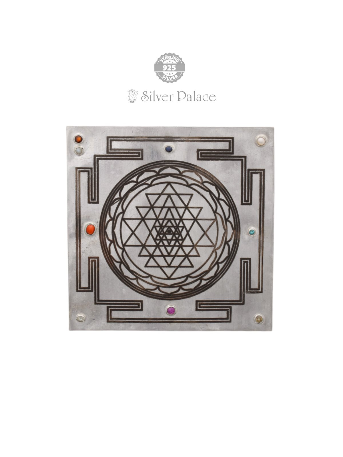 925 Pure Silver Yantra With Natural Navaratna Stone - Silver Palace