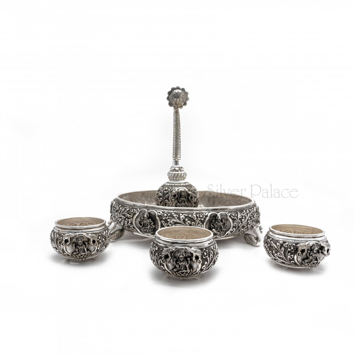 925 South Indian Reception Nalangu Set In Antic Silver - Silver Palace