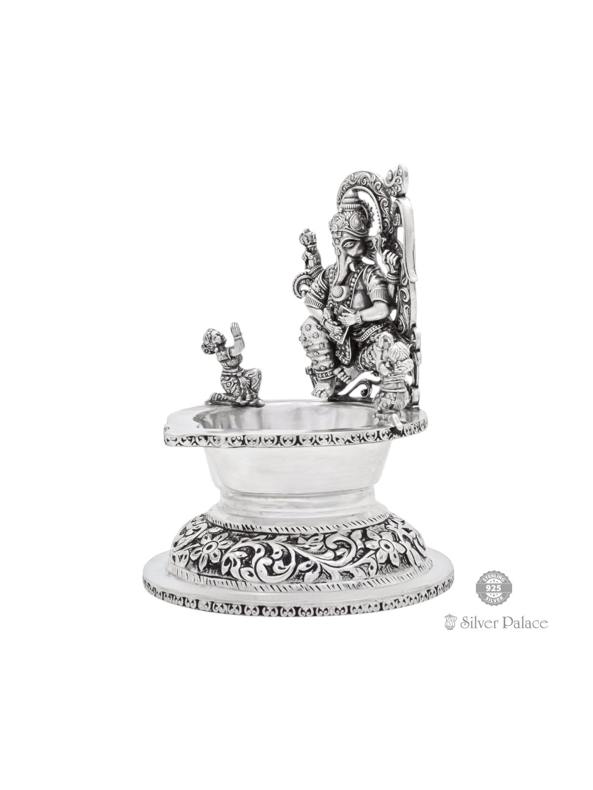 925 Oxidised Silver Ganesh With Ohm Motif Lamp - Silver Palace