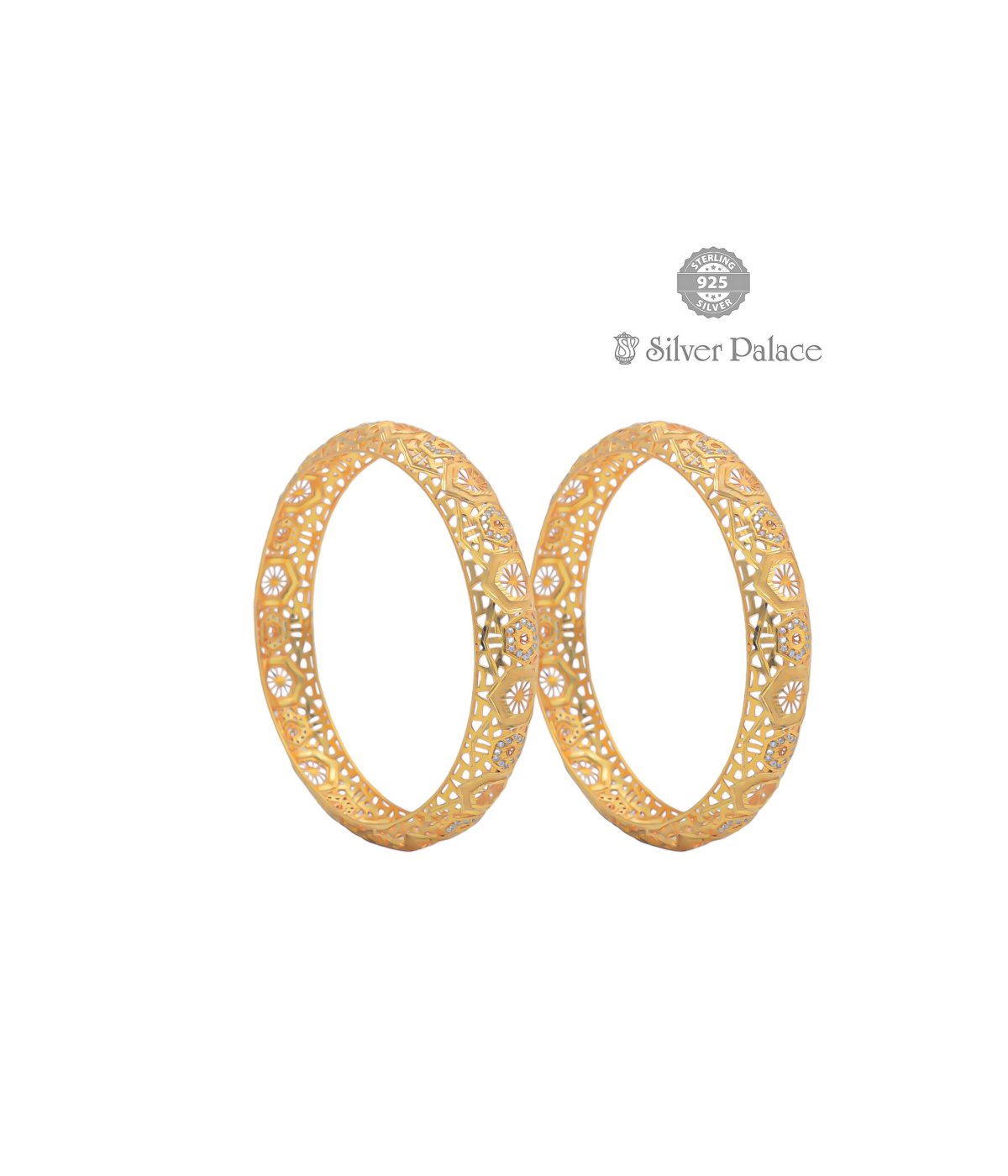 925 Sterling Silver Anite Collection Gold Polished Cz Stone Bangles For ...
