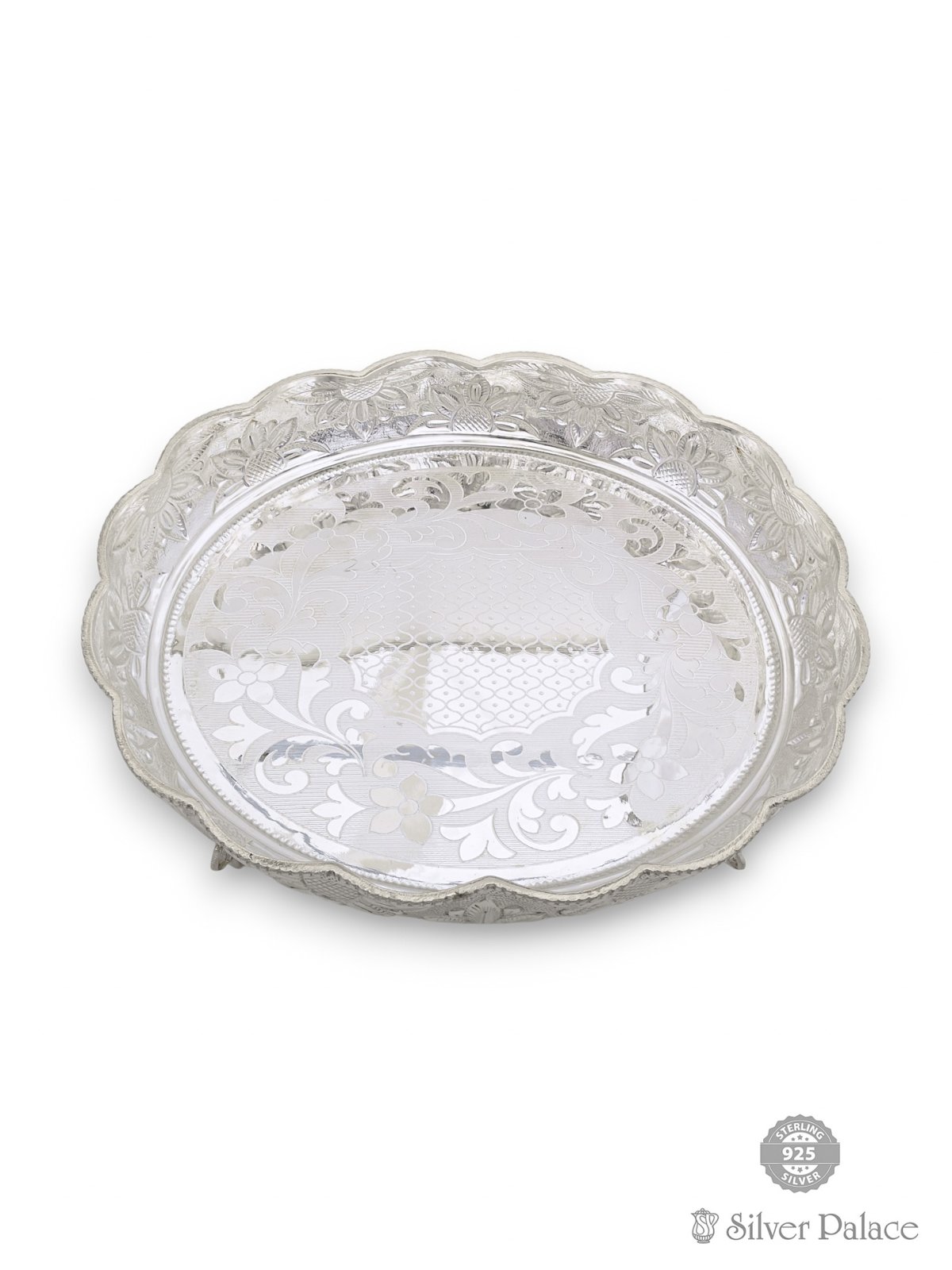 925 Sterling Silver Floral Nagas Oval Shape Plate Set For Wedding Gifts ...