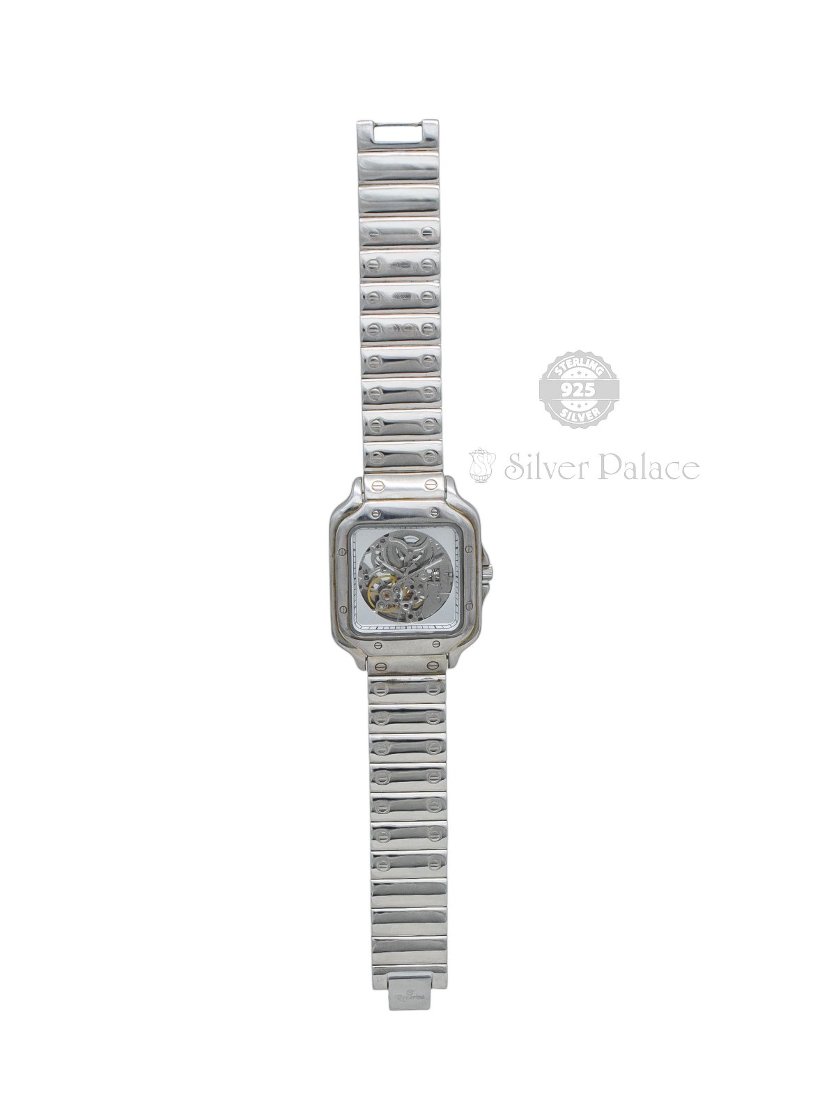 925 Sterling Silver Skeleton Dial Watch For Men - Silver Palace