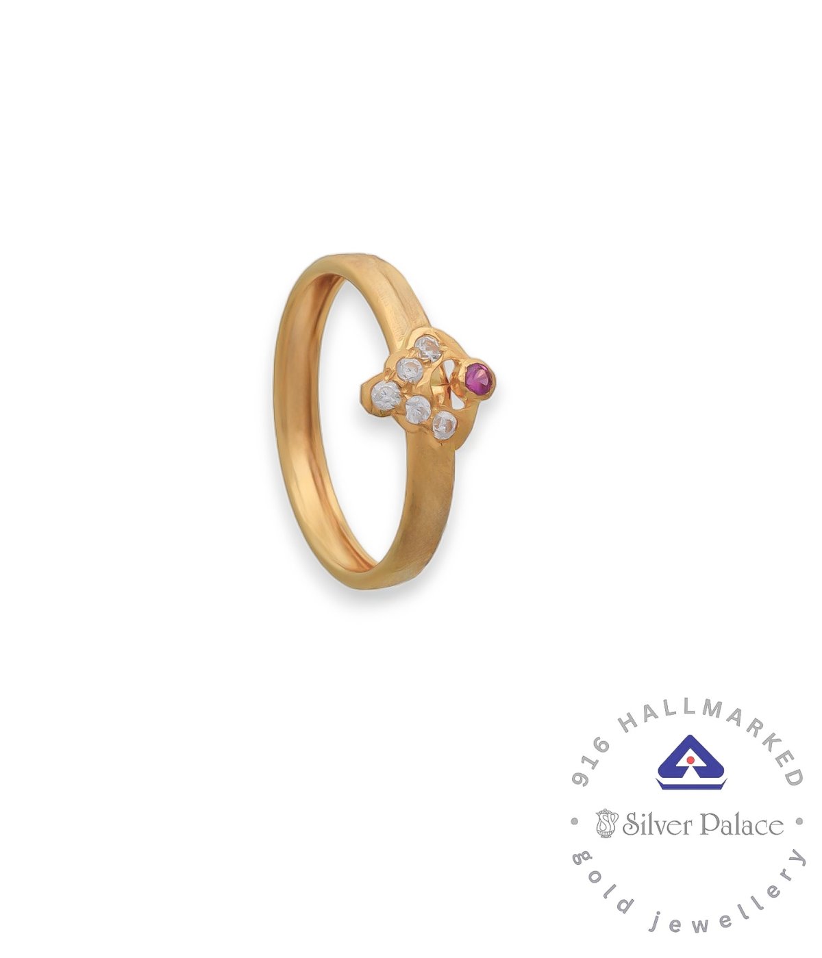 Kanche Collections Pink , Cz Stone Studded 916 Gold Ring For New Born ...