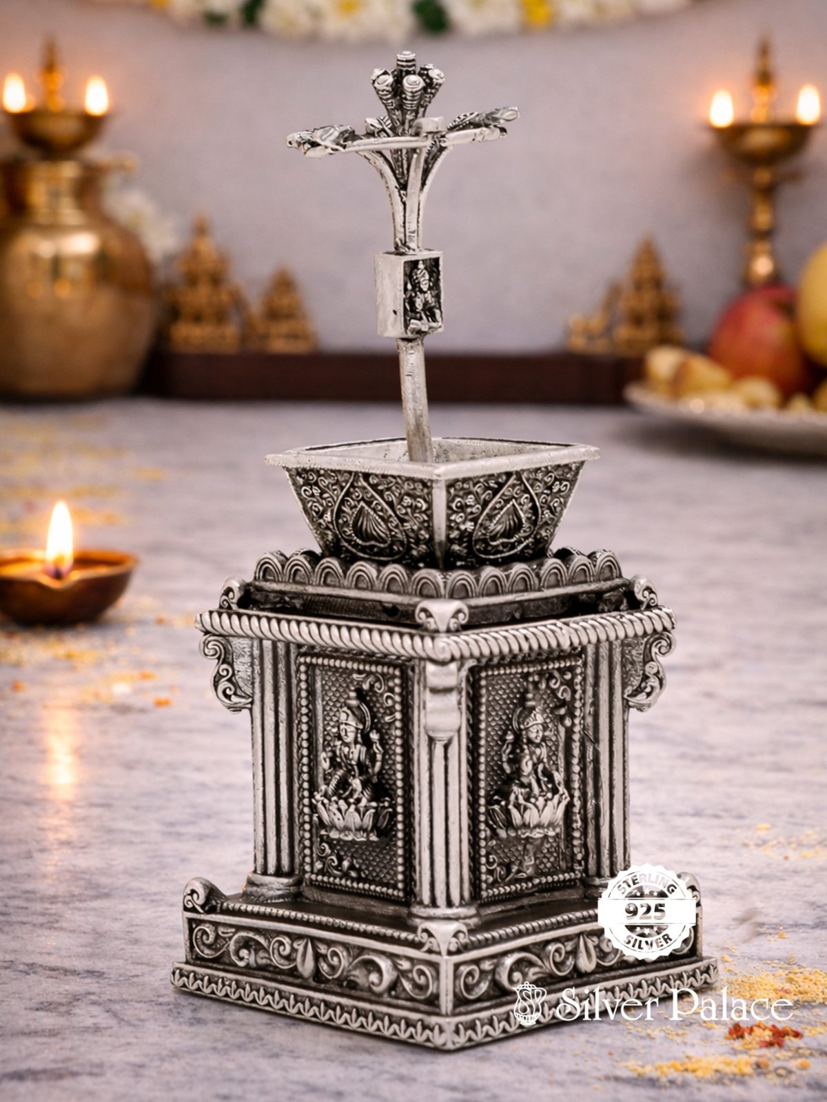 925 Oxidised Silver Lakshmi Motif Tulsi Maadam For Pooja Use - Silver ...