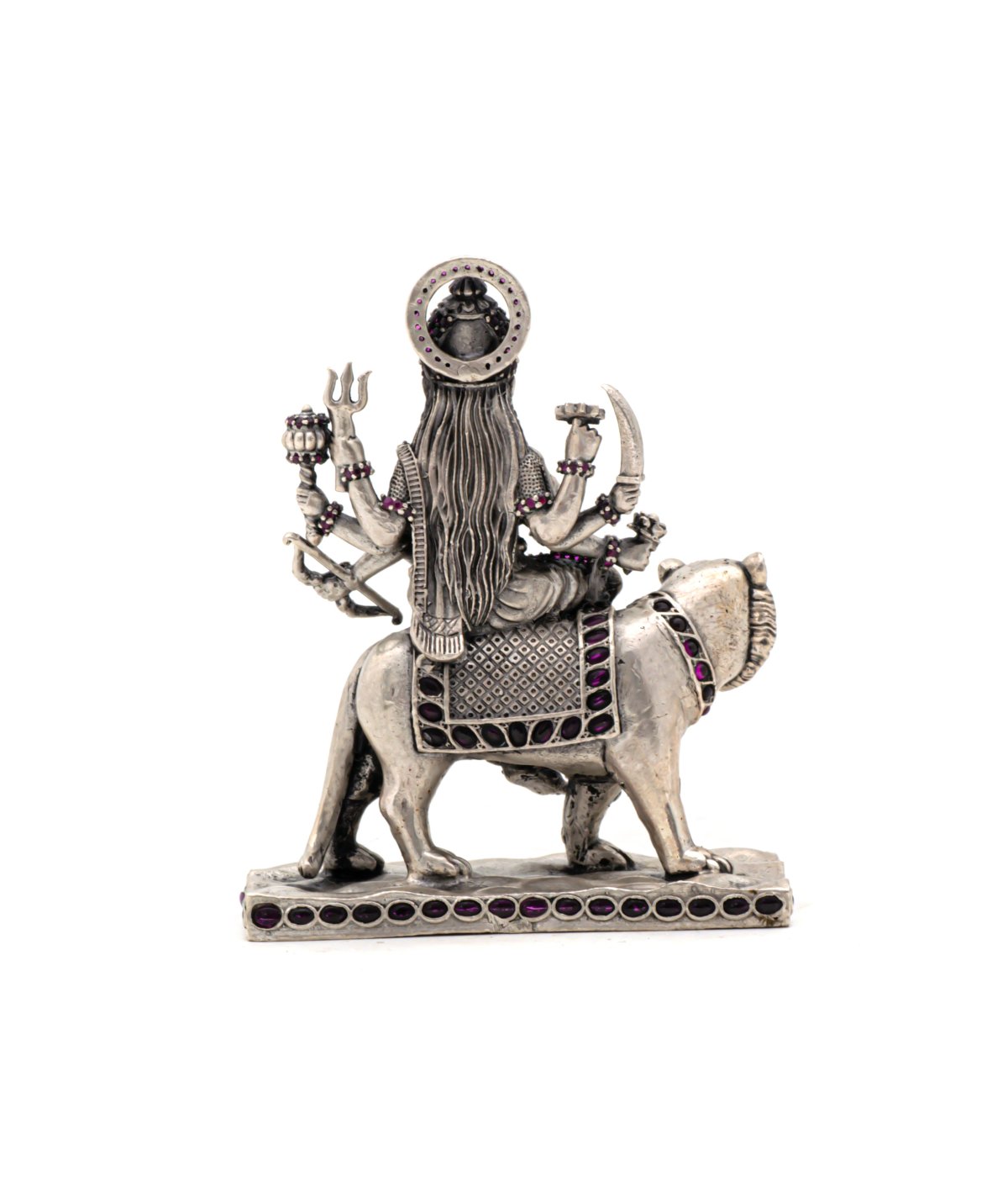 Antic Finish 925 Silver Durga Maa Sitting On Lion Idol With Ruby ...