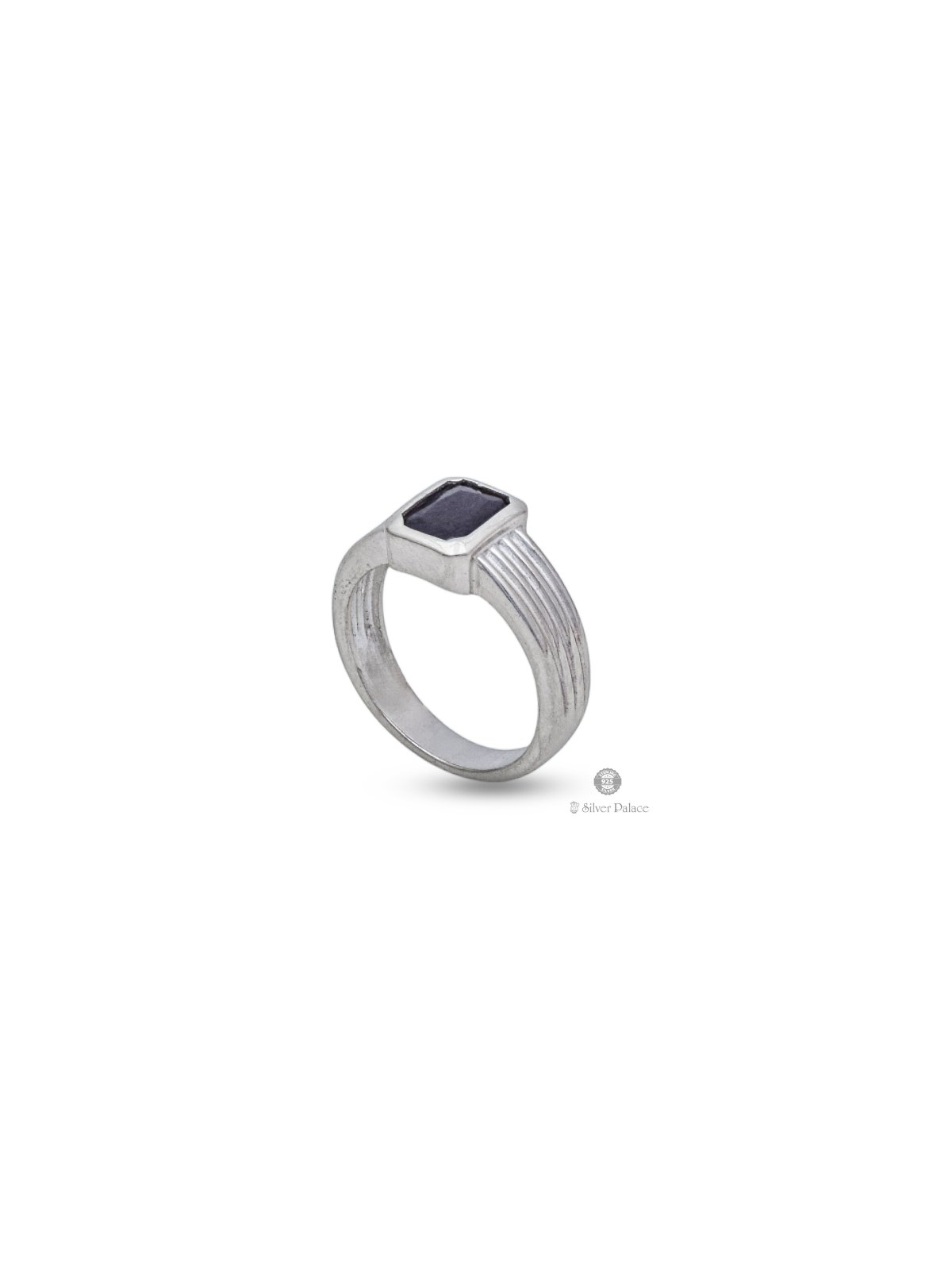 925 Sterling Silver Line Design Black Stone Rashi Ring For Men And ...