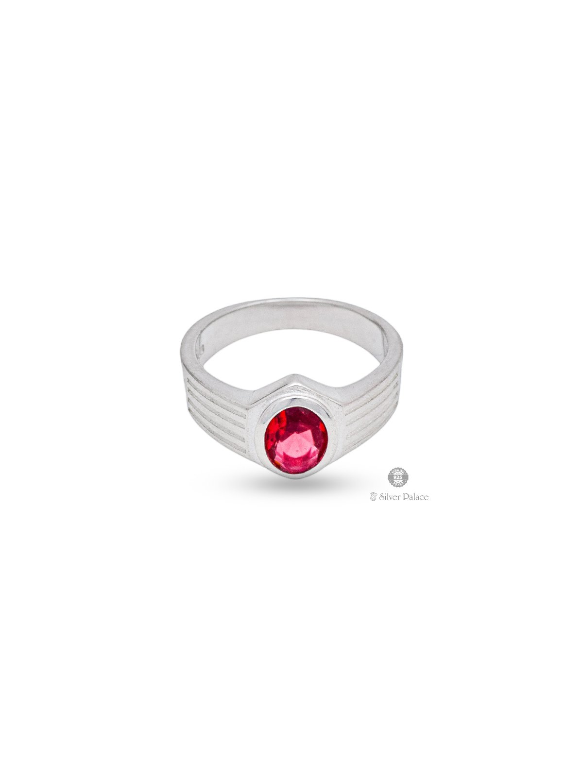 925 Sterling Silver Line Design With Red Stone Rashi Ring For Unisex ...