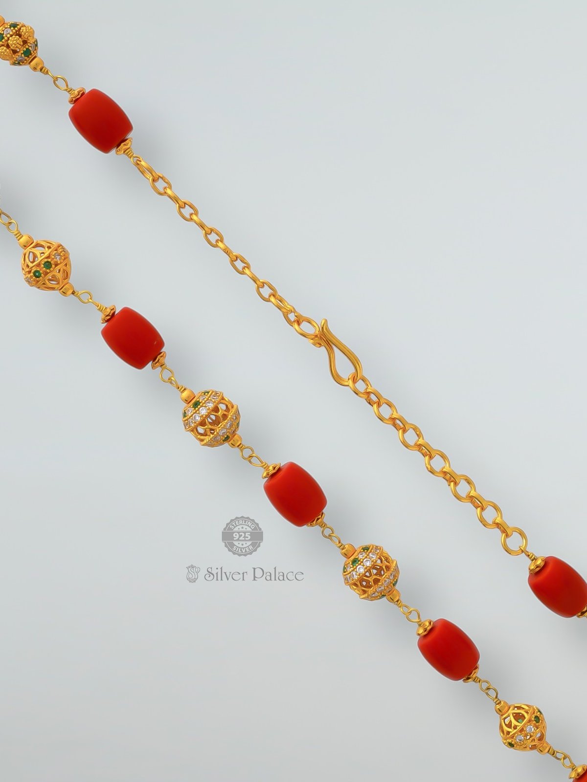 925 Silver Gold Polished Coral With Silver Beads Malaa For Women Anite ...