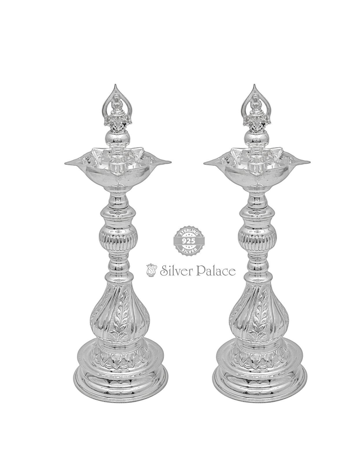 925 Pure Silver Hand Crafted Lakshmi Lamp For Pooja - Silver Palace