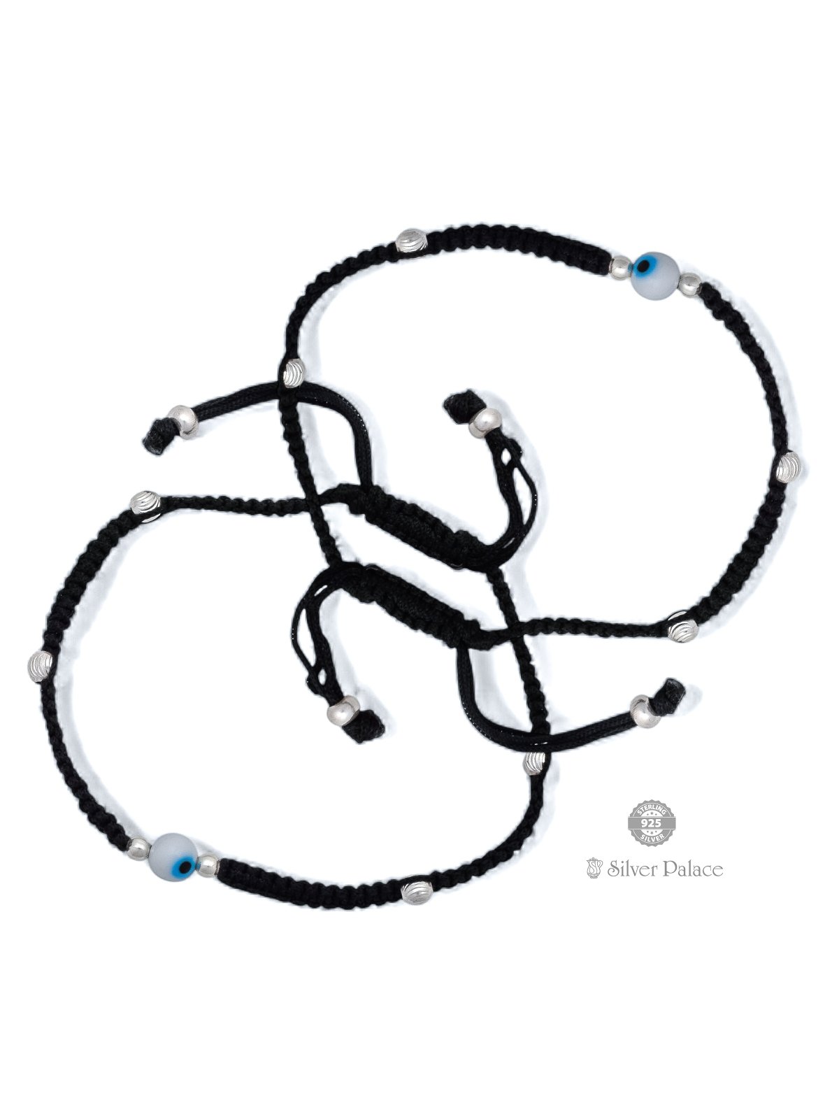 925 Silver Eye Ball Design Black Thread Anklets For Girls - Silver Palace