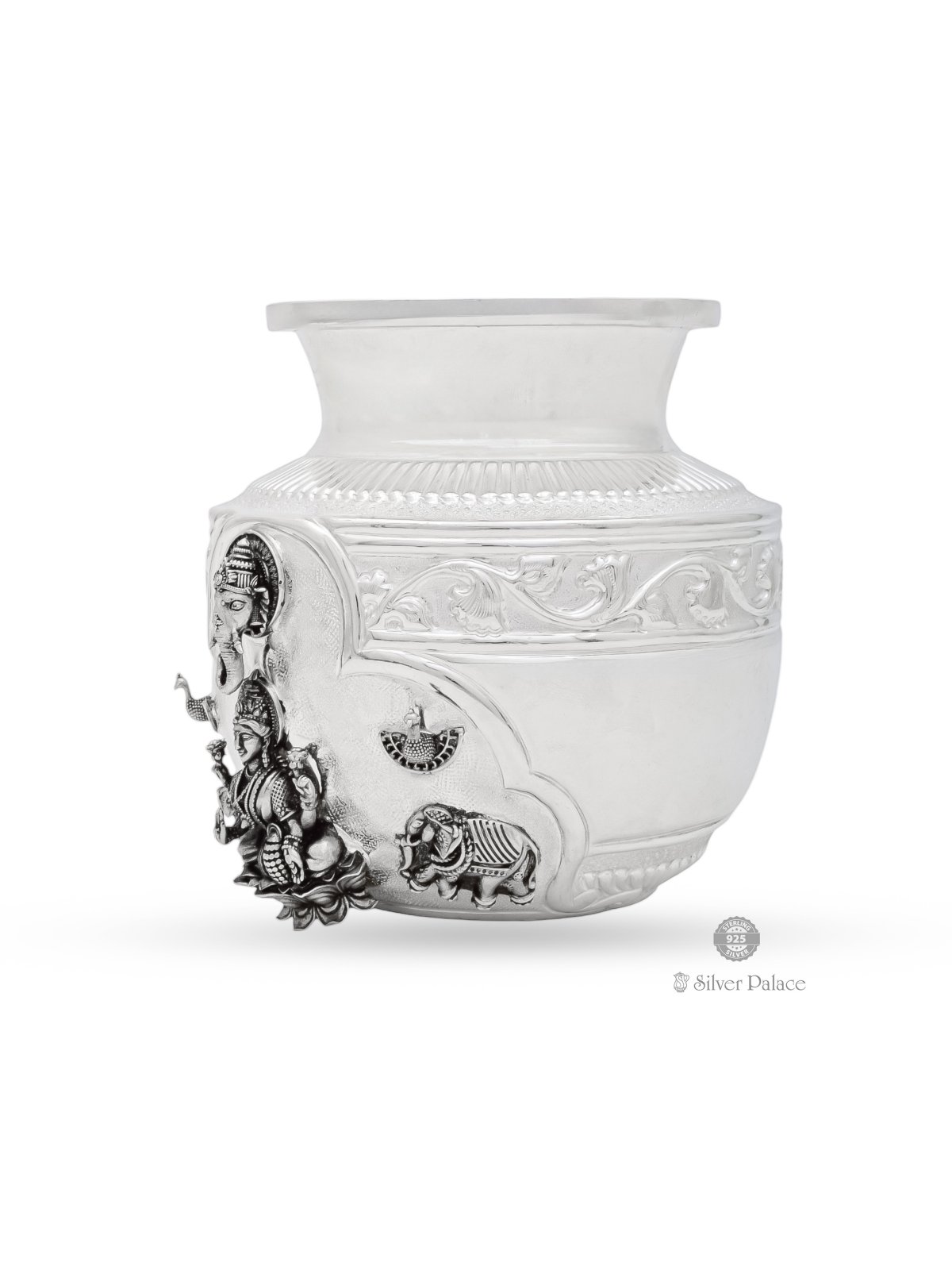 925 Sterling Silver Lakshmi With Elephant Sombu For Pooja - Silver Palace