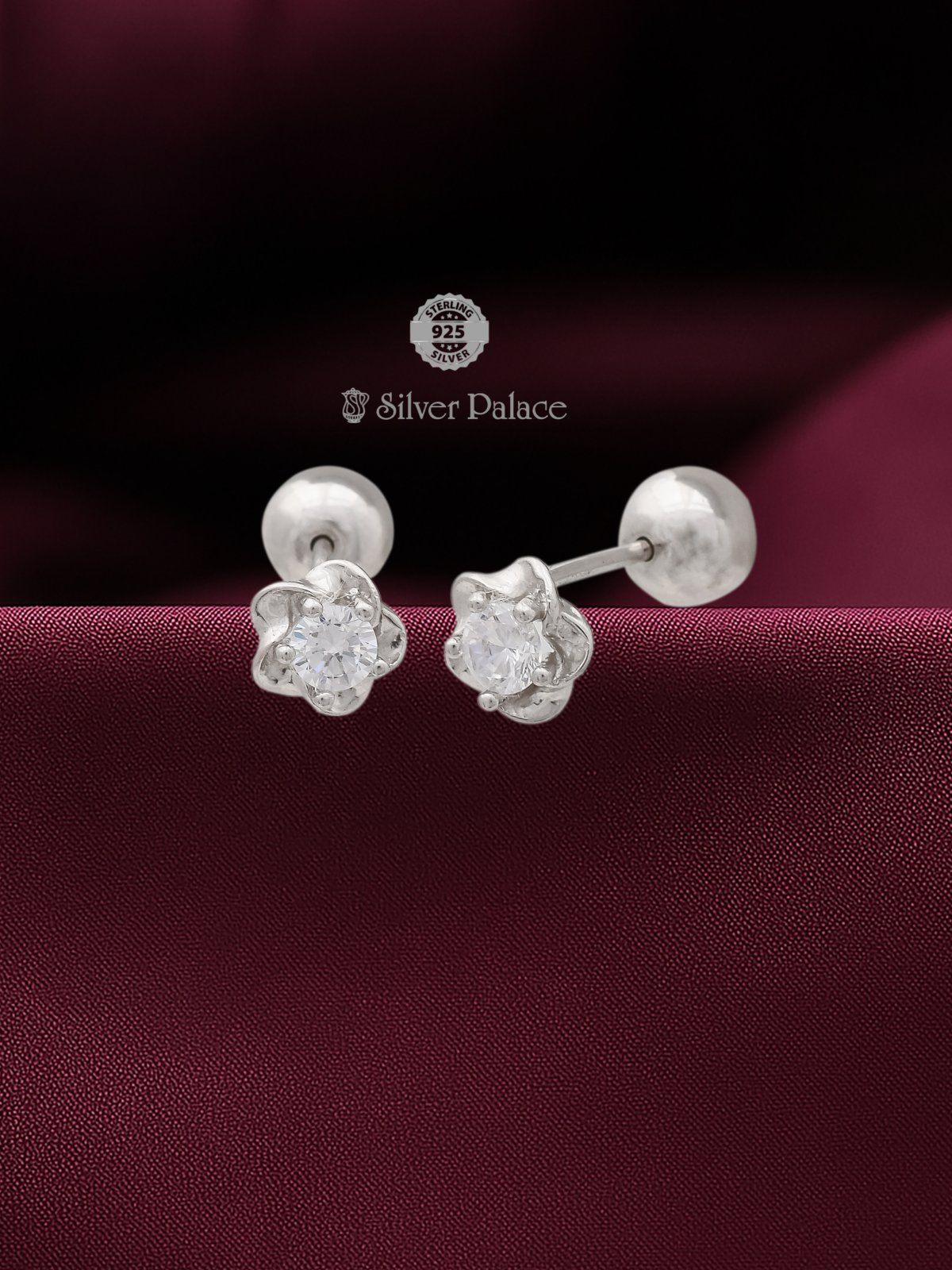 925 Sterling Silver Floral Design White Stone Earring For Kids Arjita ...