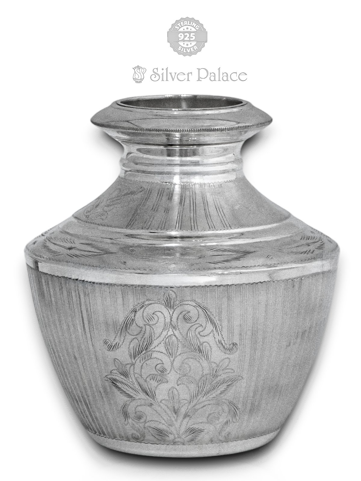 925 Pure Silver Plain Kudam With Flower Engraving For Multi Purpose ...