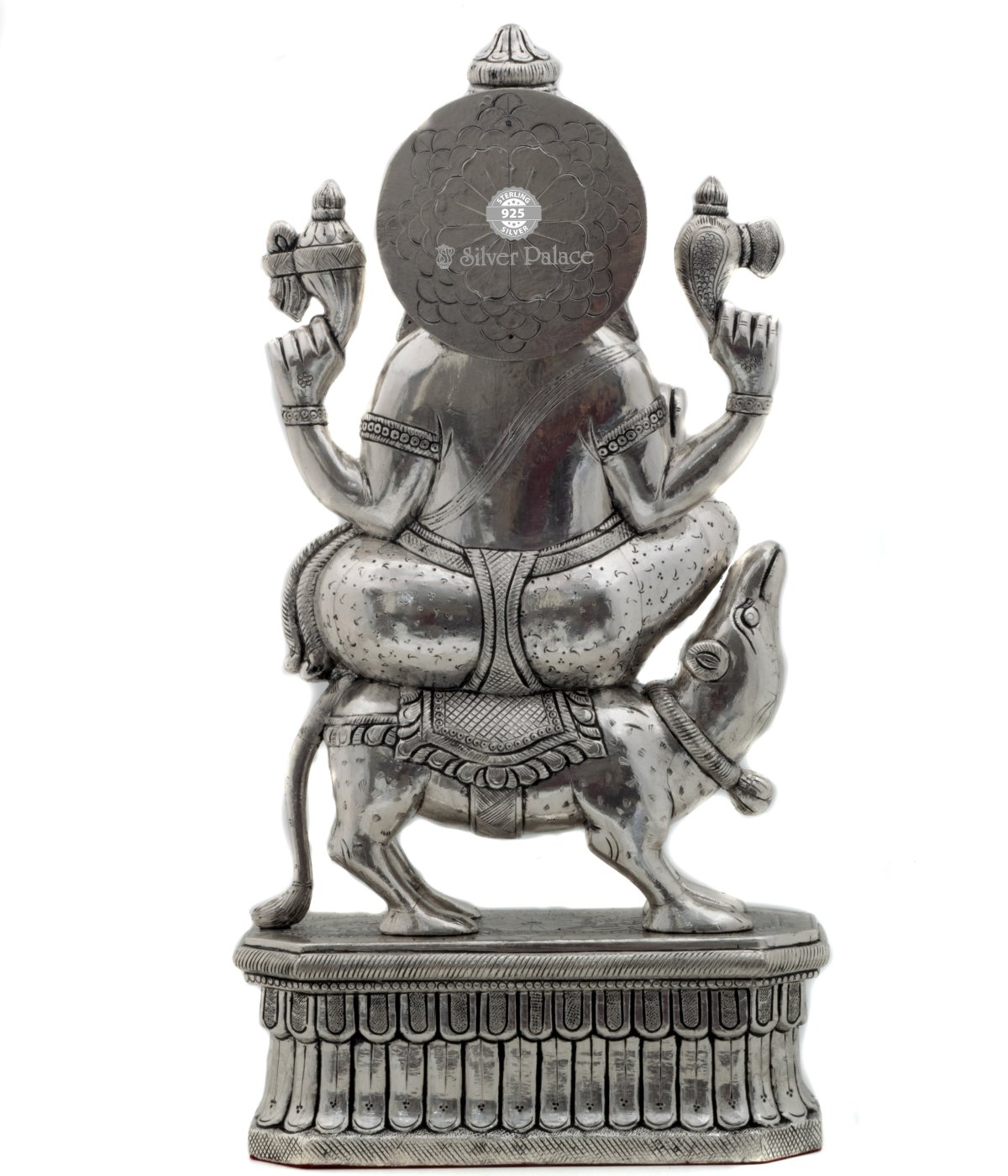 92.5 Oxidised Silver And Wood 2 Feet Lord Mooshak Ganesha Idol For ...