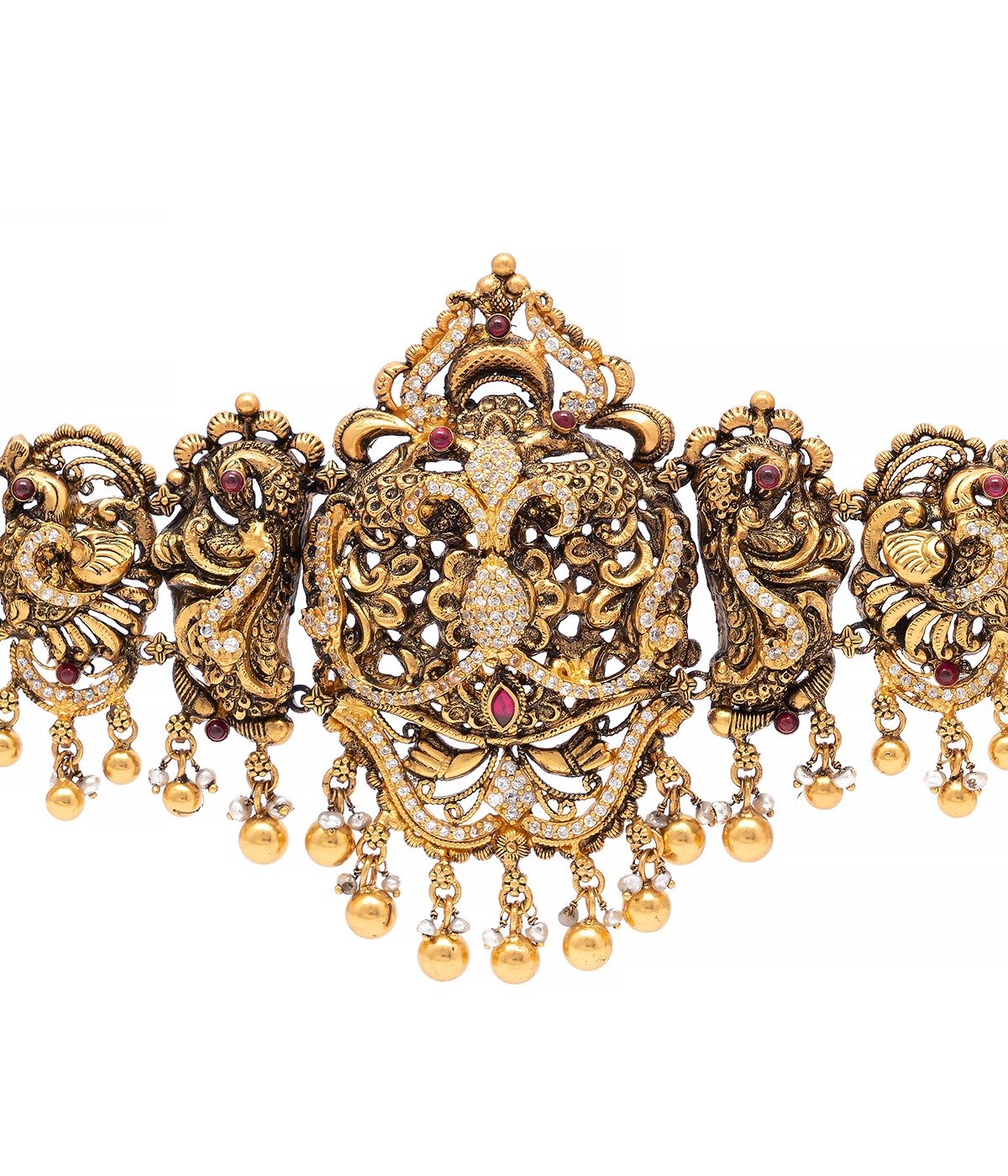 Silver Anite Collection Gold Polished Cz Stone Studed Ottiyanam For ...