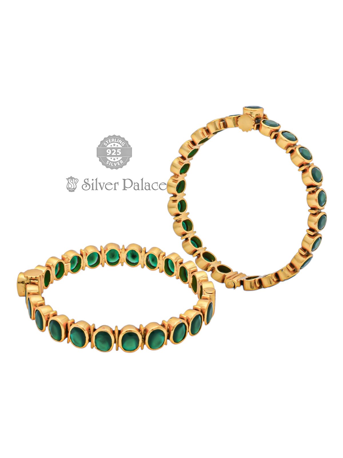 925 Silver Gold Polished Green Stone Bangles For Womens Anite ...