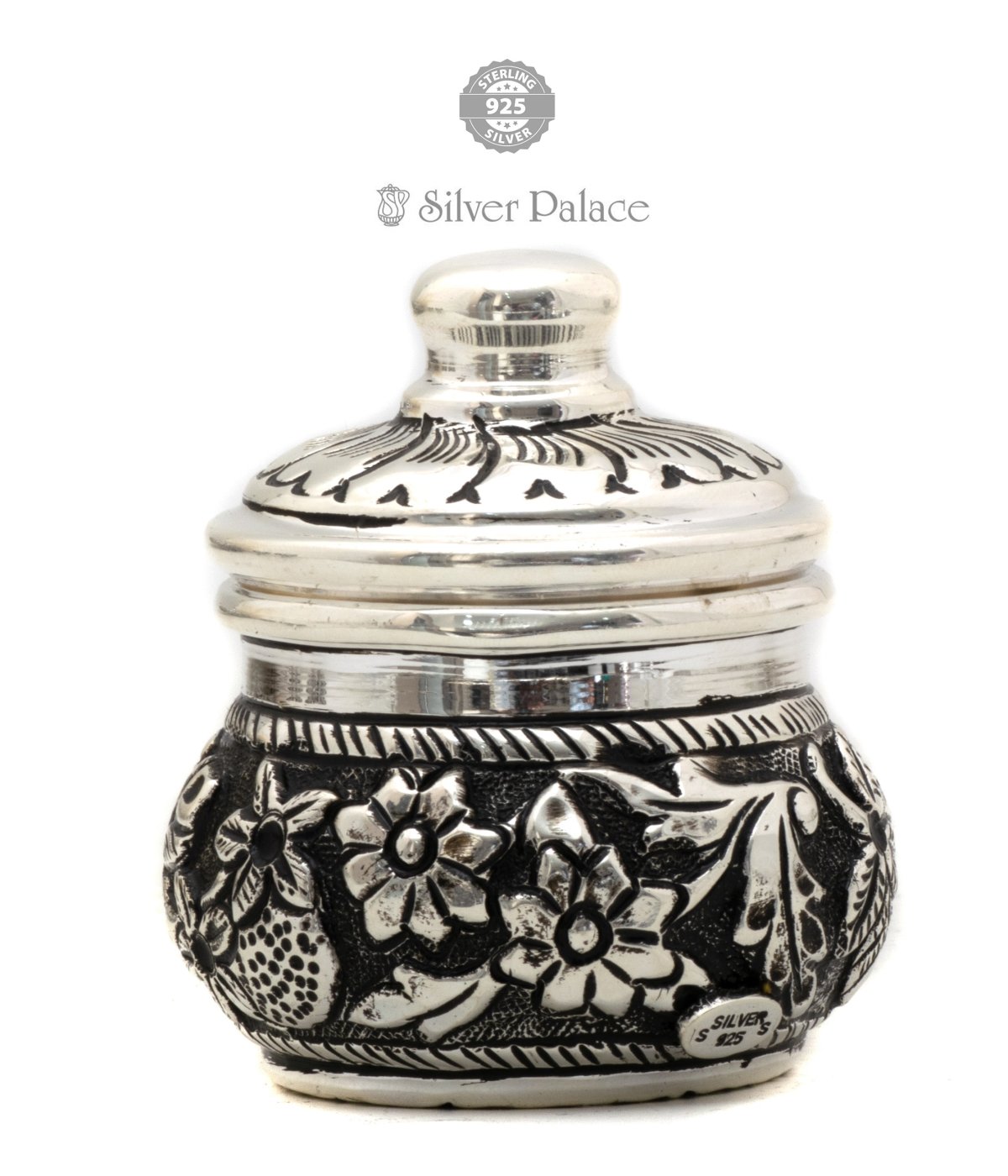 92.5 Sterling Silver Antic Paneer Kumkum Chandan Tray Set - Silver Palace