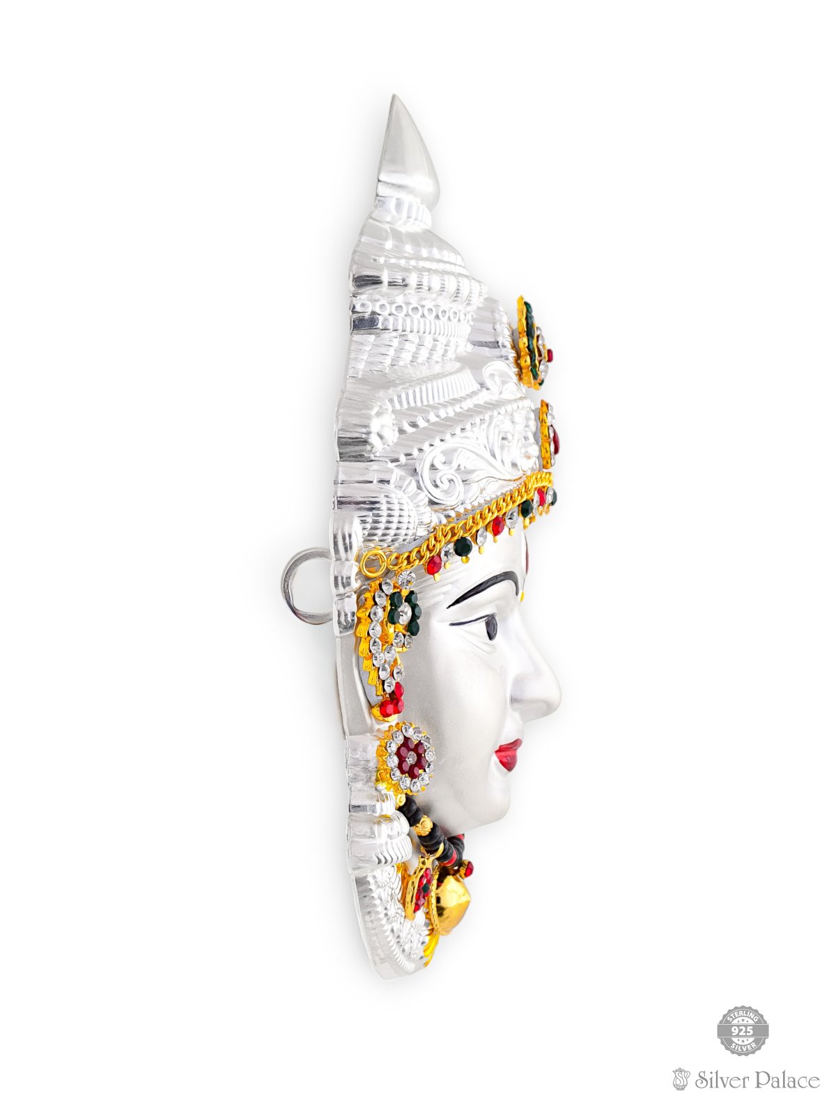 925 Pure Silver Enamel With Color Full Stones Amman Face For Pooja ...