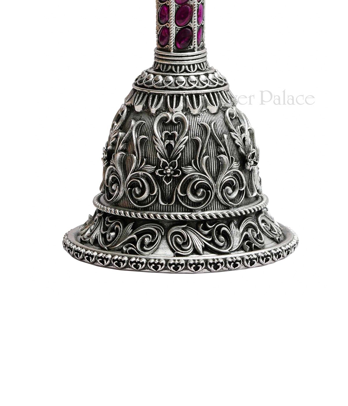 92.5 Oxidised Silver Stone Studded Sangu Sakkaram Design Bell - Silver ...