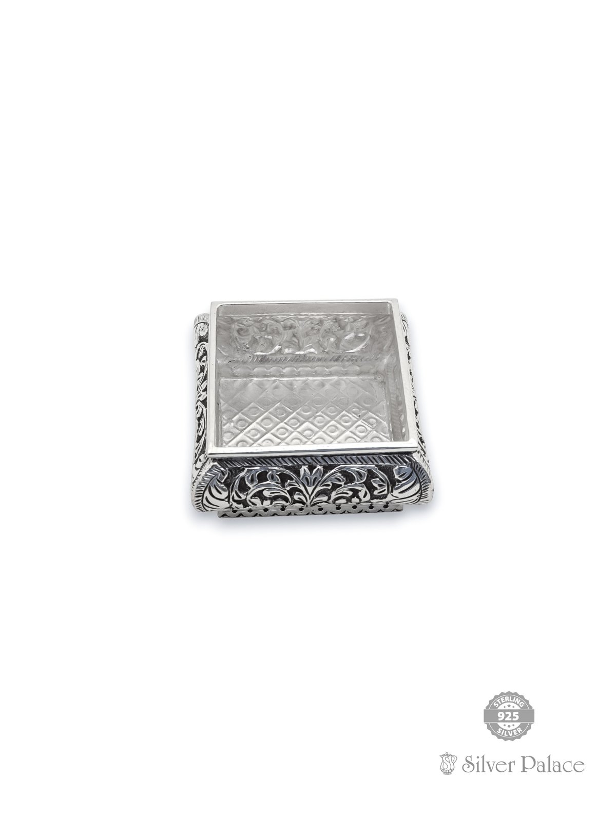 925 Oxidised Silver Floral Design Square Type Plate Set For Gifts ...